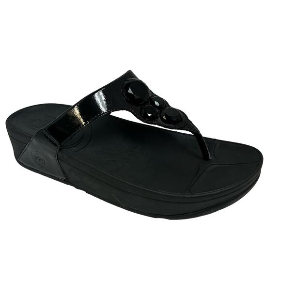 Fitflop | Shoes | Fitflop Jewel Black Sandals Toe Post Platform ...